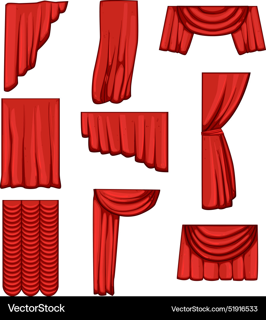 Red curtain set cartoon Royalty Free Vector Image