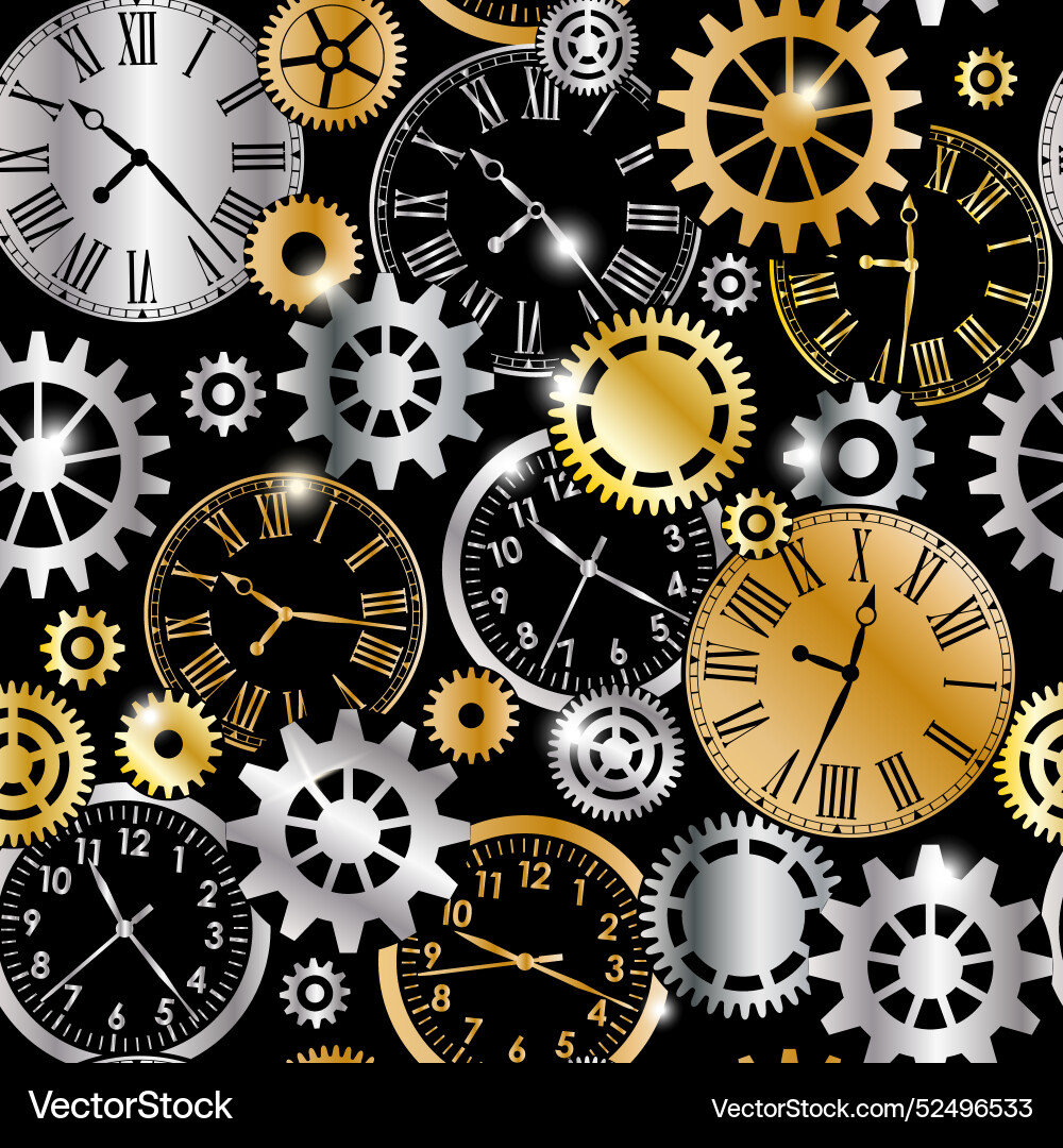 Silver and gold metallic mechanical gears Vector Image