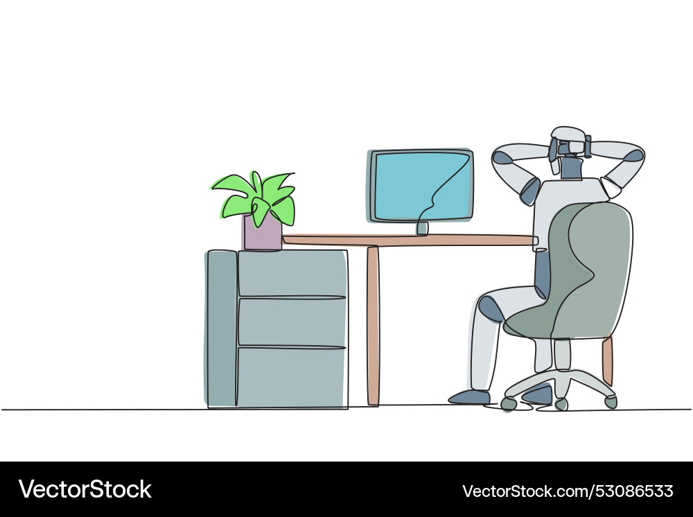Single one line drawing robot sitting in chair Vector Image