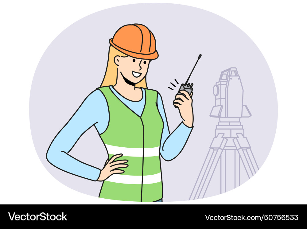 Smiling woman engineer work with geodetic Vector Image