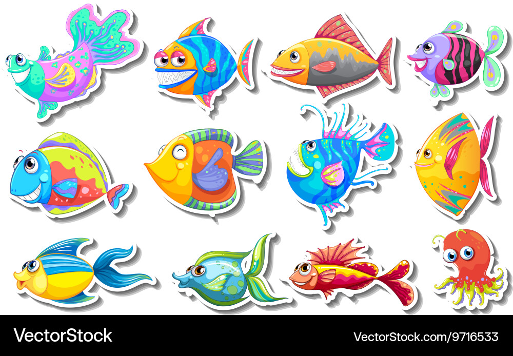 Sticker set with fancy fish Royalty Free Vector Image