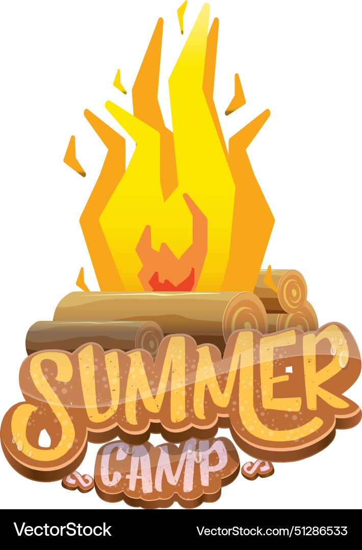 Summer camp cartoon logo with campfire Royalty Free Vector