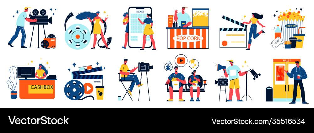 Cinema movie icon set Royalty Free Vector Image