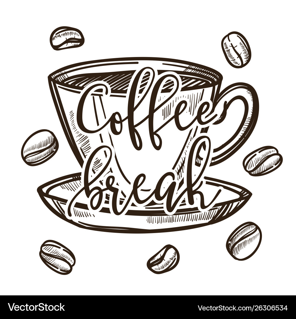 Coffee break cup and saucer beans cafe or bar Vector Image