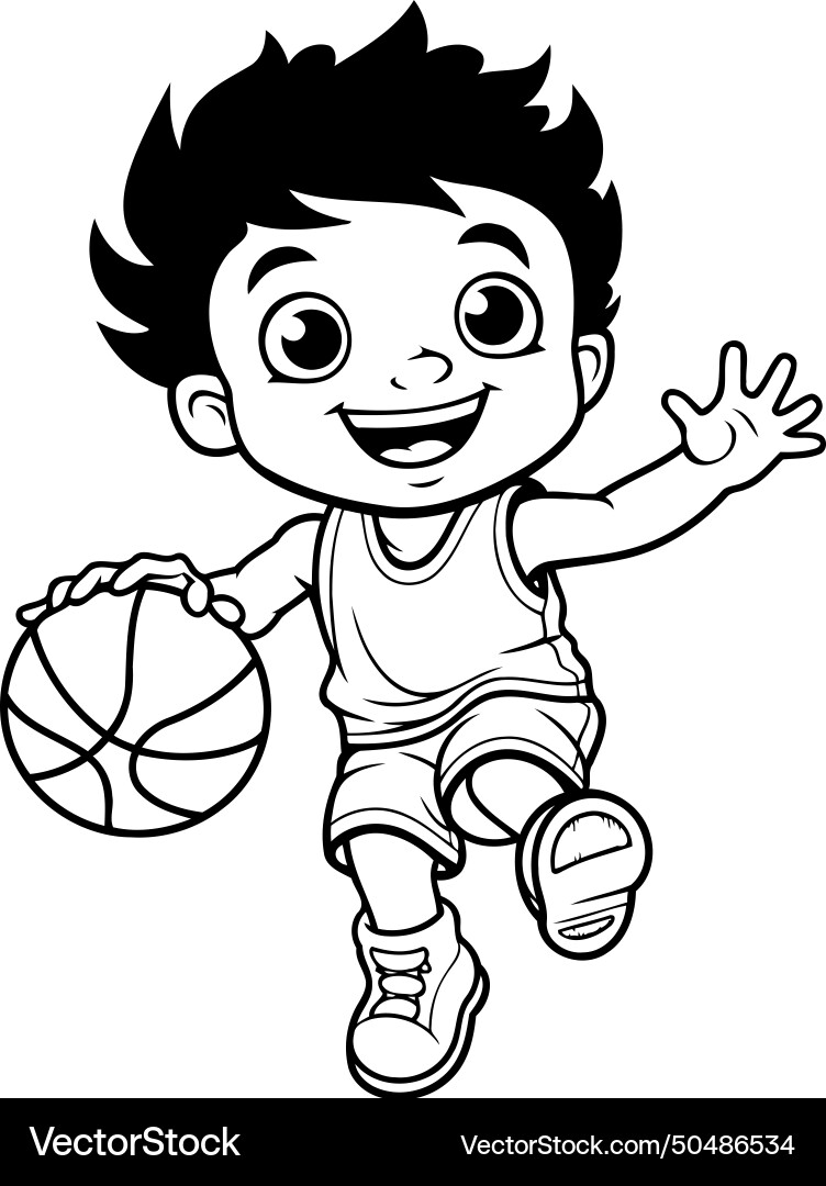 Little boy playing basketball isolated on a white Vector Image