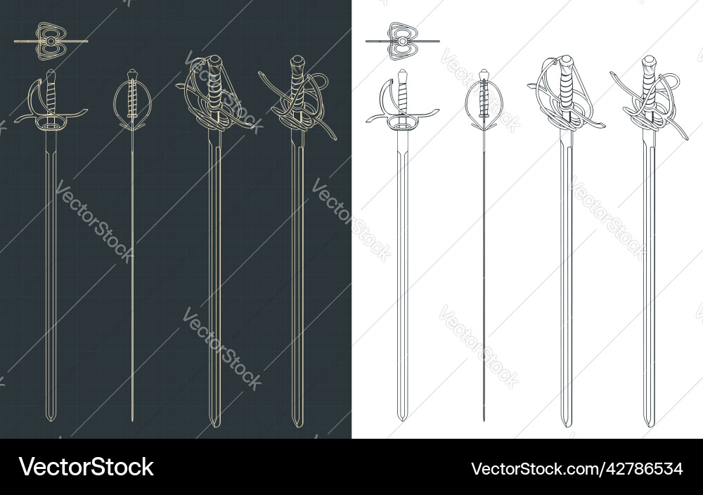 Rapier sword blueprints Royalty Free Vector Image
