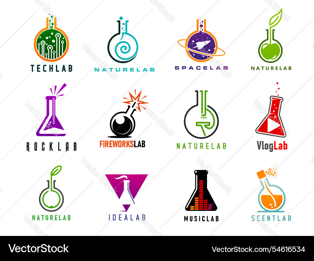 Science and art lab icons with laboratory flasks Vector Image