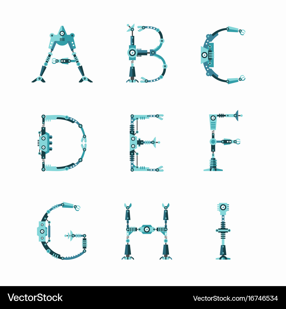 Technical robot font letters from a to i Vector Image
