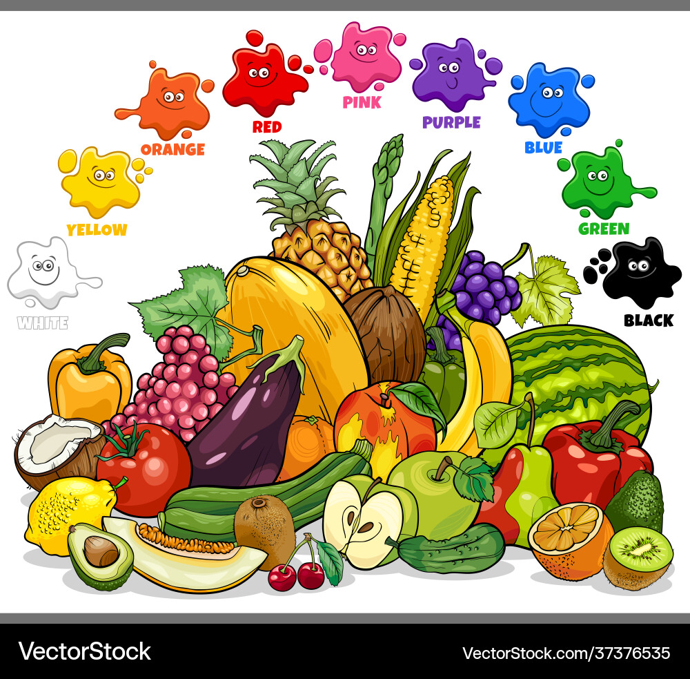 Basic colors for children with fruits Royalty Free Vector