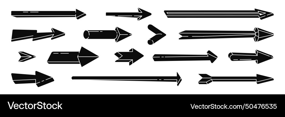 Black straight long horizontal arrow 3d abstract Vector Image