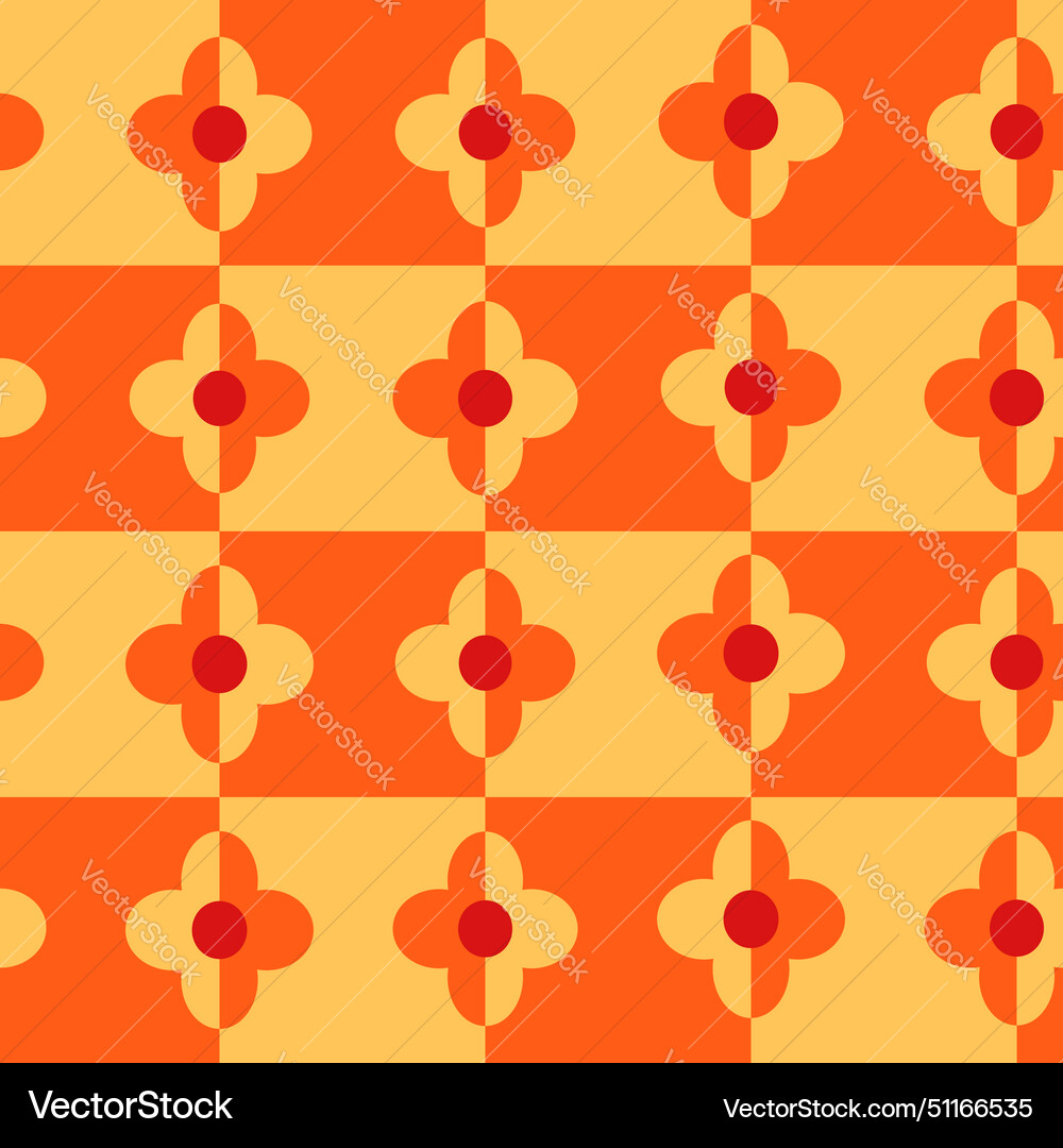 Checkered yellow orange flowers seamless pattern Vector Image