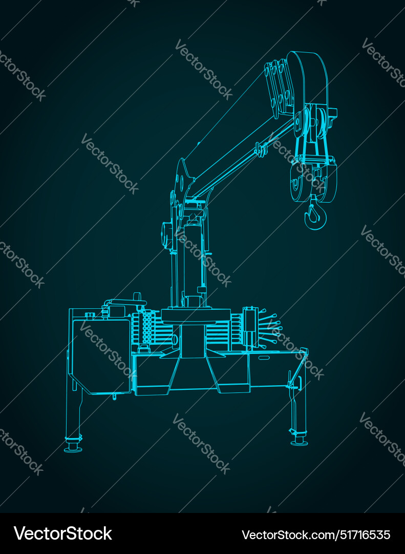 Mobile truck mounted crane blueprint Royalty Free Vector