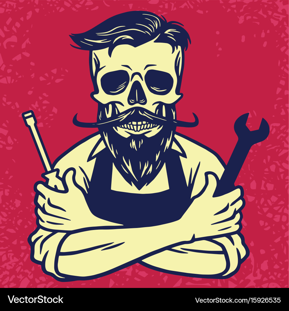 Skull biker mechanic design Royalty Free Vector Image