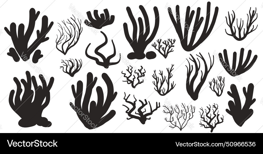 Coral reef black silhouette set isolated on white Vector Image