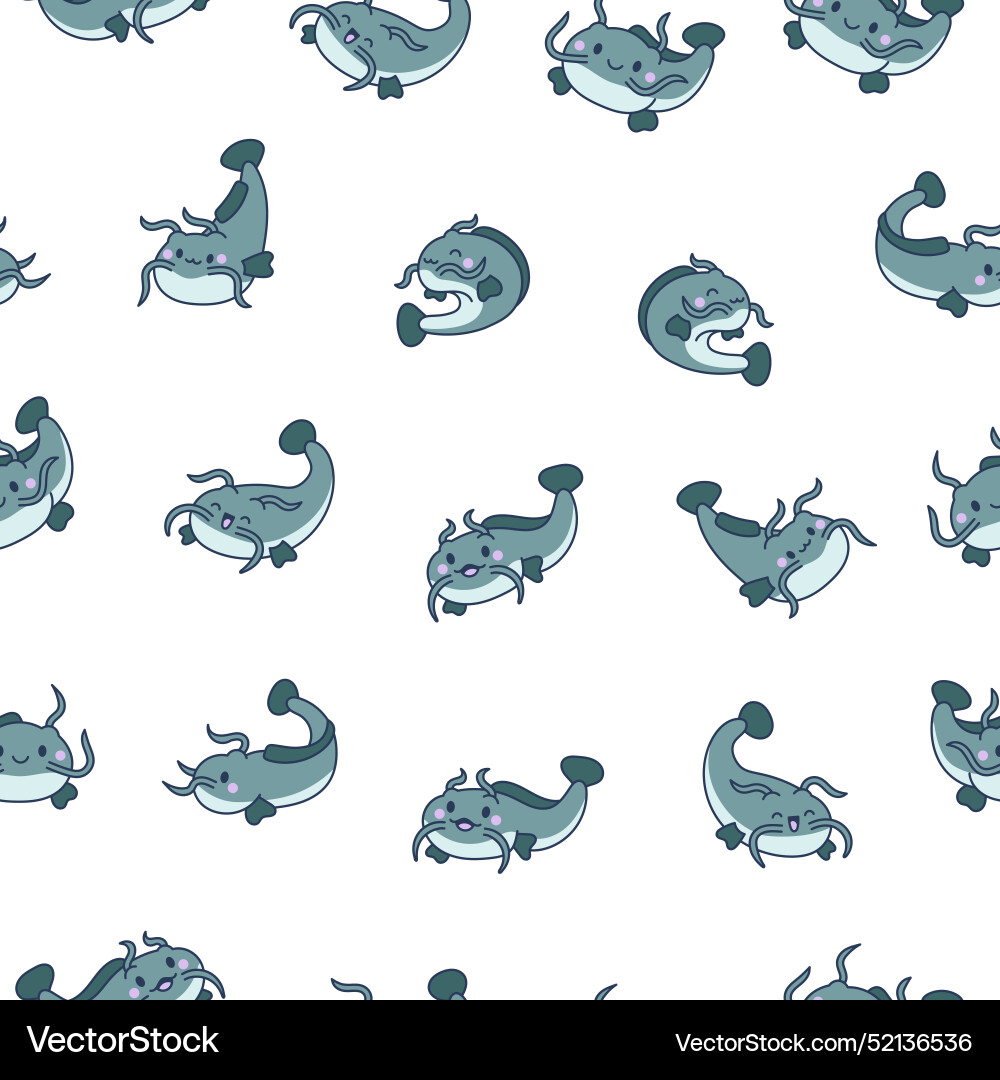 Cute kawaii catfish seamless pattern Royalty Free Vector