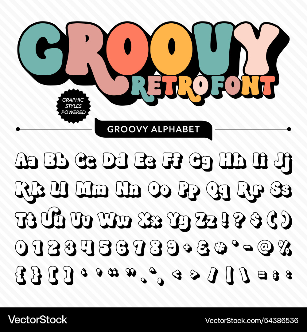 Groove retro vintage display bold font alphabet Vector Image