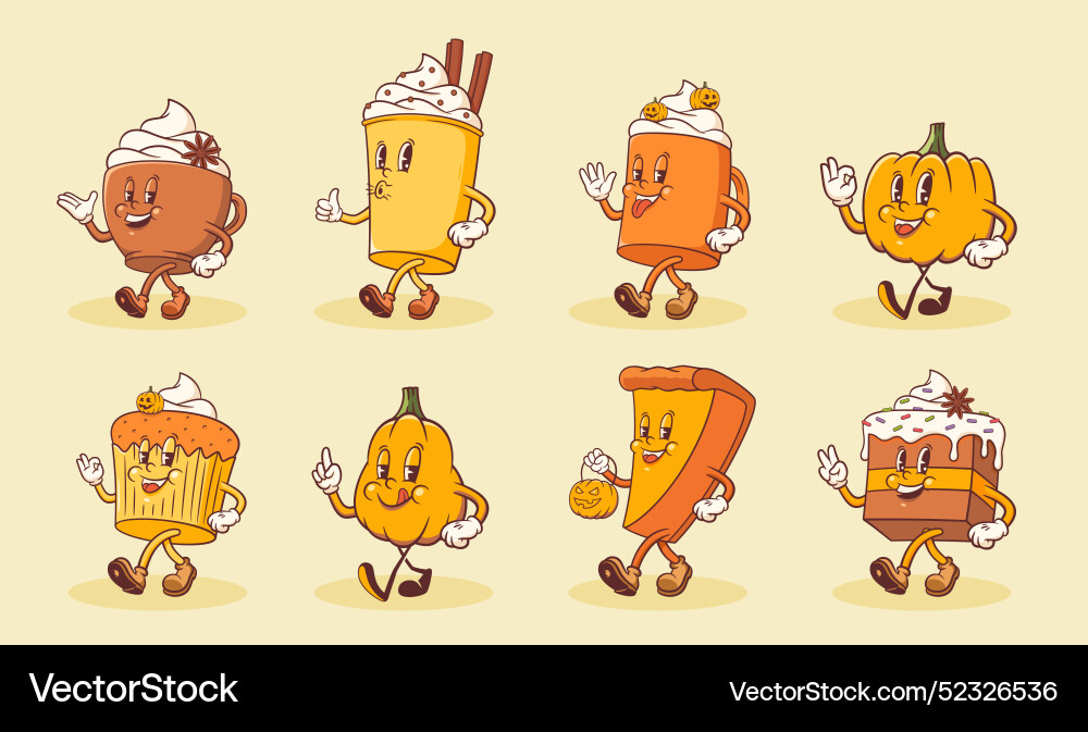 Groovy halloween retro characters set cartoon Vector Image