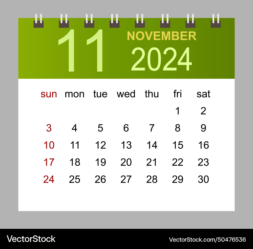 November 2024 monthly calendar template Royalty Free Vector