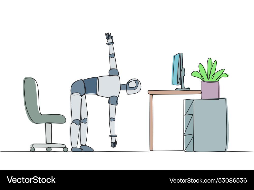 Single one line drawing robot stands Royalty Free Vector