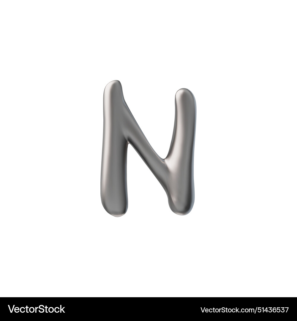 3d glossy metallic letter n made in chrome Vector Image