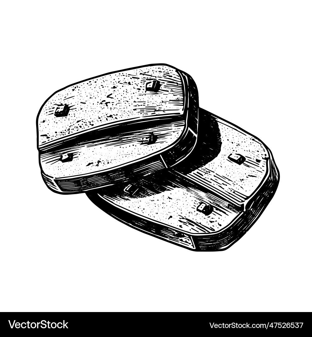 Brake pads drawing isolated hand drawn engraved Vector Image