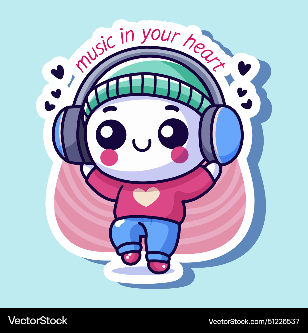 Cute animated character with headphones Royalty Free Vector