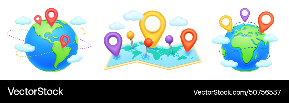 Earth map with navigation points traveling pins Vector Image