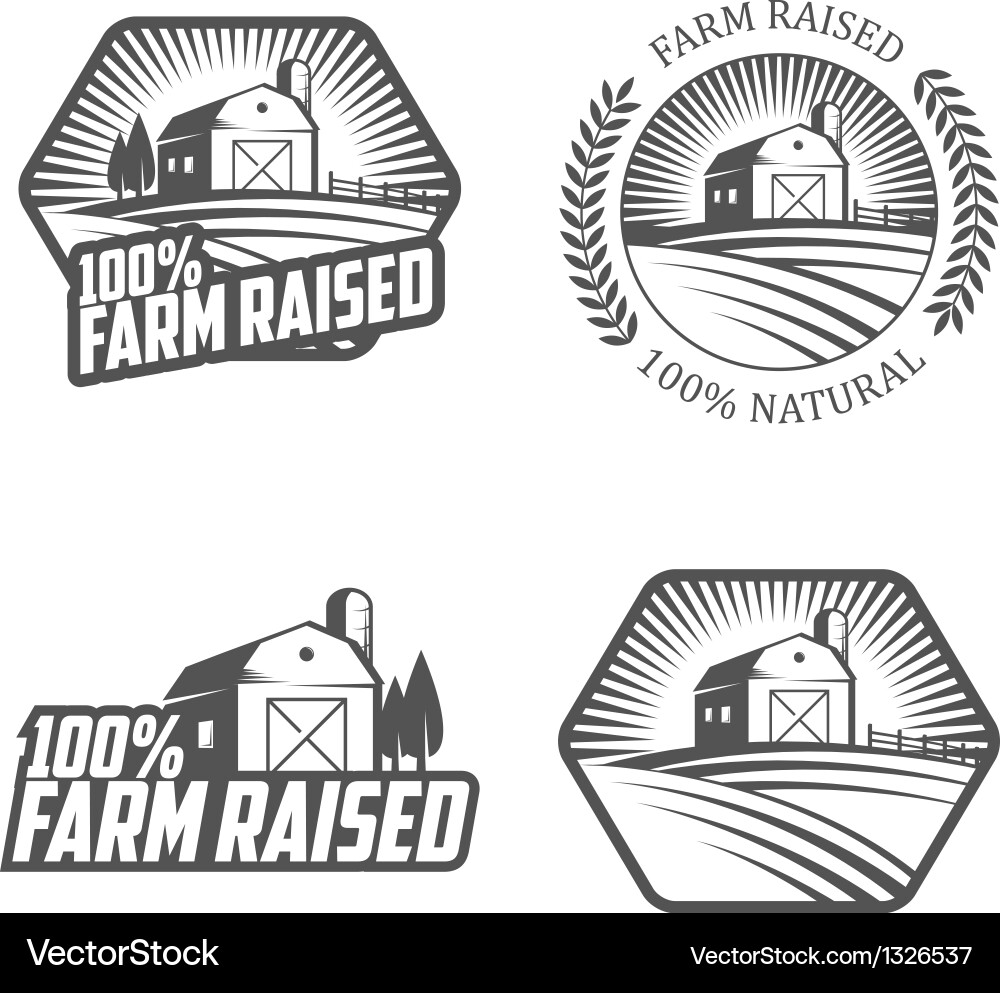 Farm raised labels and badges Royalty Free Vector Image