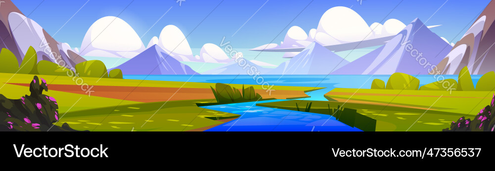 Mountain landscape with river delta Royalty Free Vector