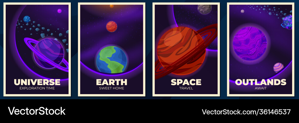 Planets banners space poster magazine cover Vector Image