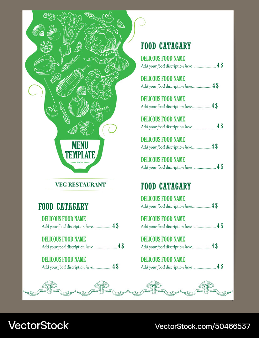 Vegetarian restaurant menu template design hand Vector Image