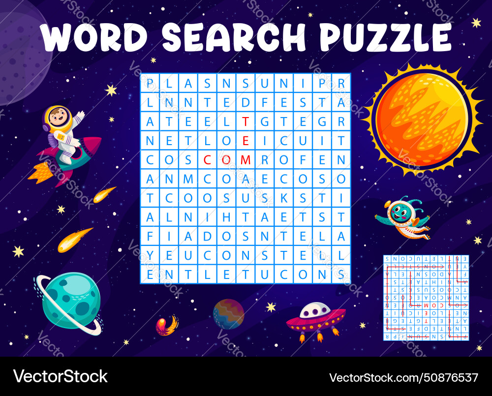 Word search puzzle game galaxy space landscape Vector Image
