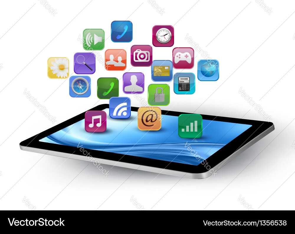 Colorful application icons in a tablet Royalty Free Vector