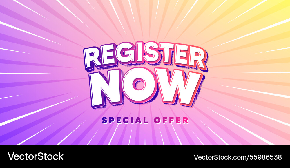 Register now tag free registration offer Vector Image