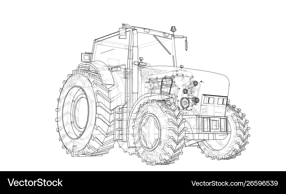 3D Farm Tractor Wireframe Royalty Free Vector Image