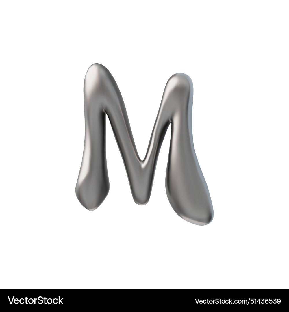 3d glossy silver letter m with liquid metal Vector Image