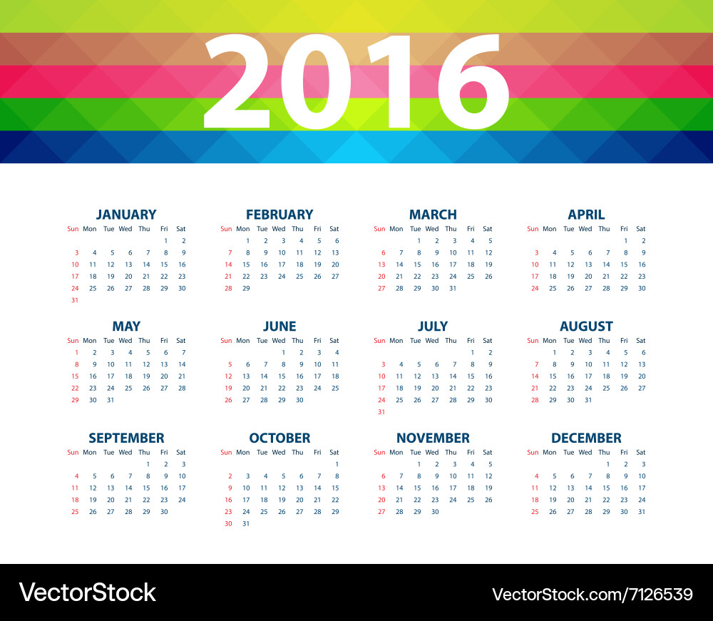 Calendar for the year 2016 Royalty Free Vector Image