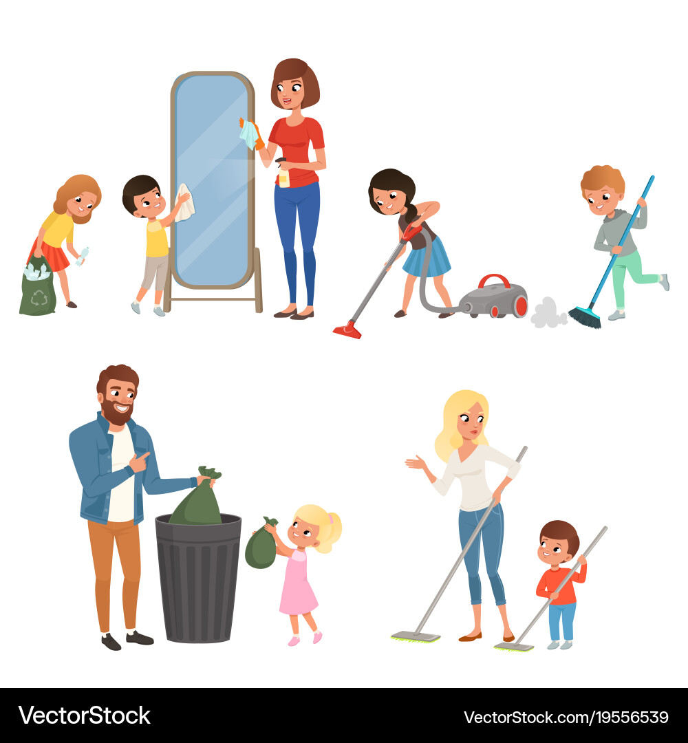 Children helping their parents with housework Vector Image