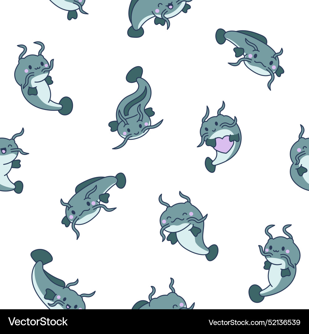 Cute kawaii catfish seamless pattern Royalty Free Vector