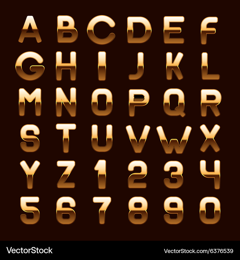 Golden metallic shiny abc letters and numbers Vector Image