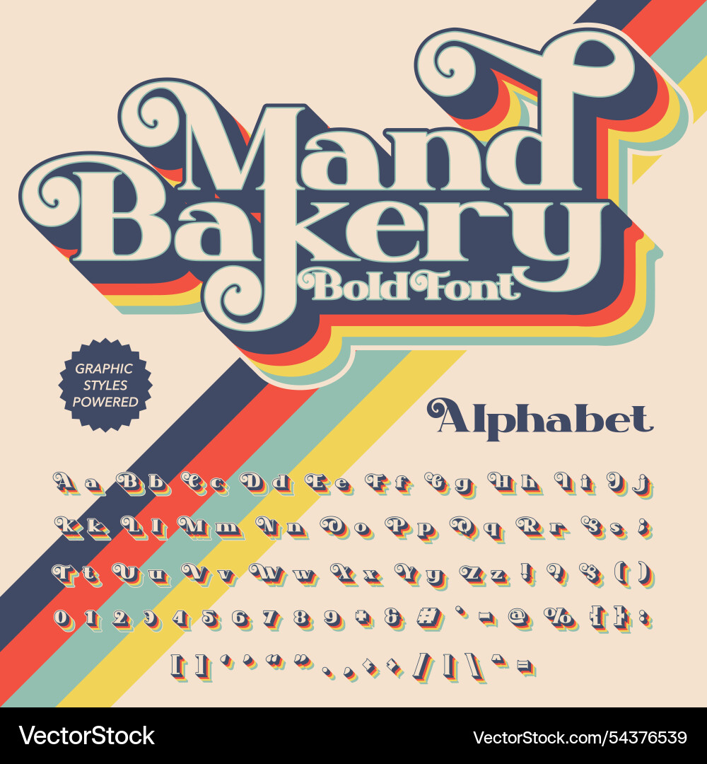 Groove retro vintage display bold font alphabet Vector Image