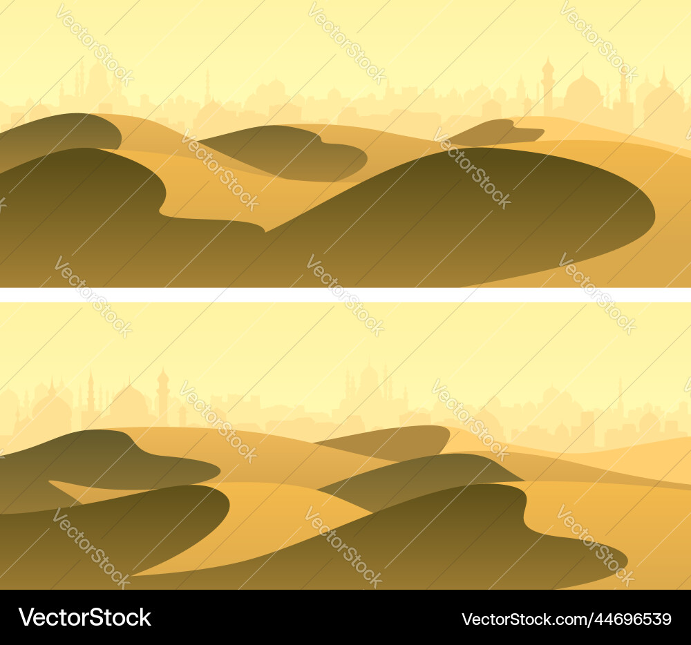 Horizontal wide banners sandy desert with city Vector Image
