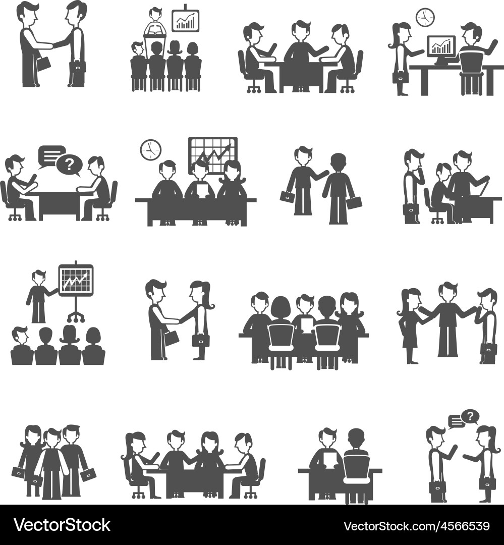 Meeting icons black set Royalty Free Vector Image