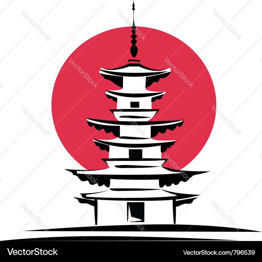 Pagoda sunrise japan architecture Royalty Free Vector Image