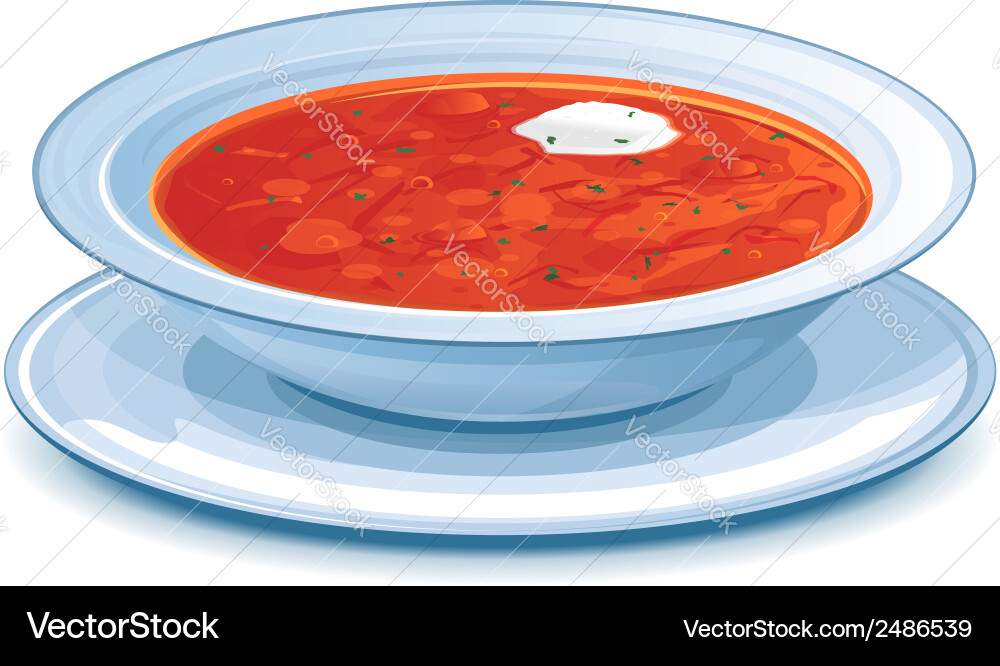 Plate with red borscht Royalty Free Vector Image