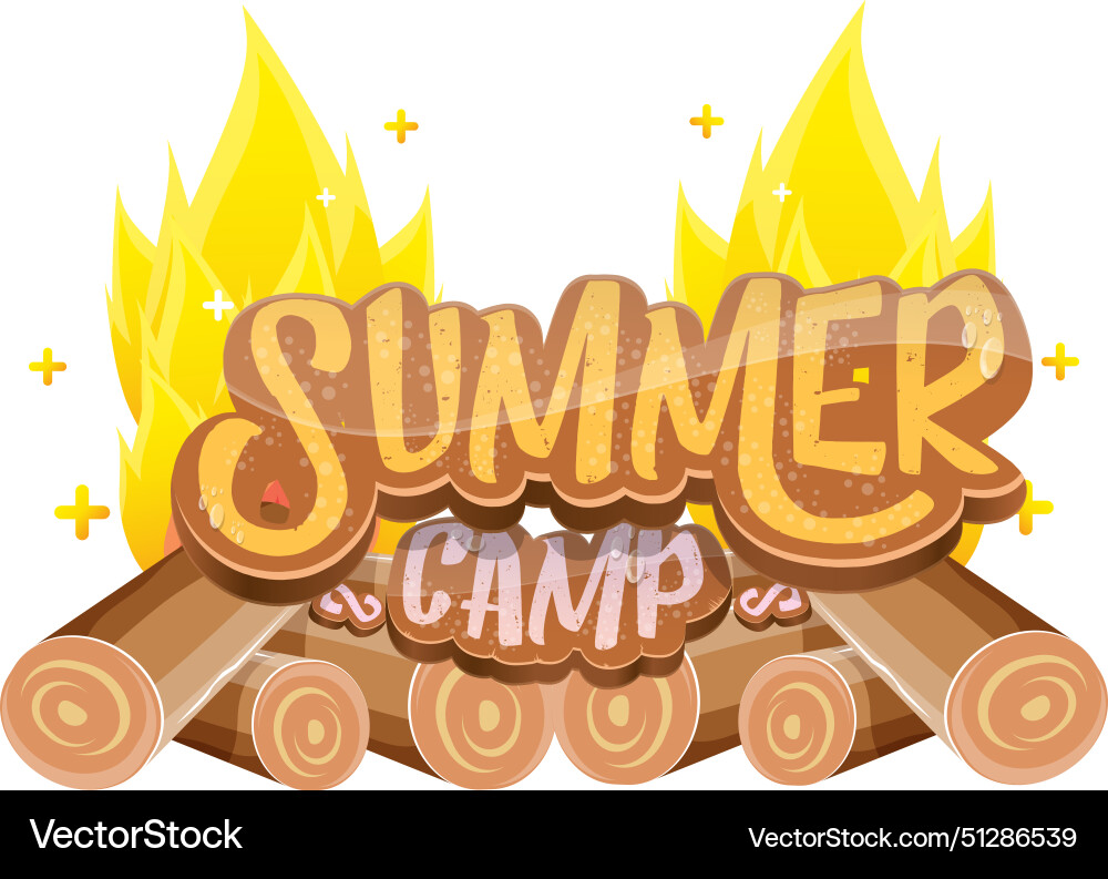 Summer camp cartoon logo with campfire Royalty Free Vector