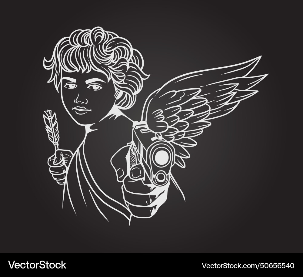 Beautiful face cupid angel with wings pointing Vector Image