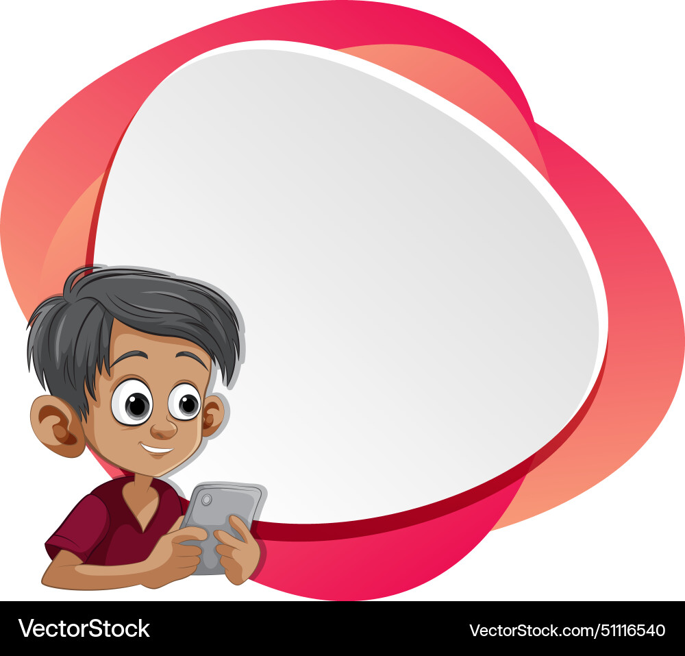 Cartoon of a boy using phone with large bubble Vector Image