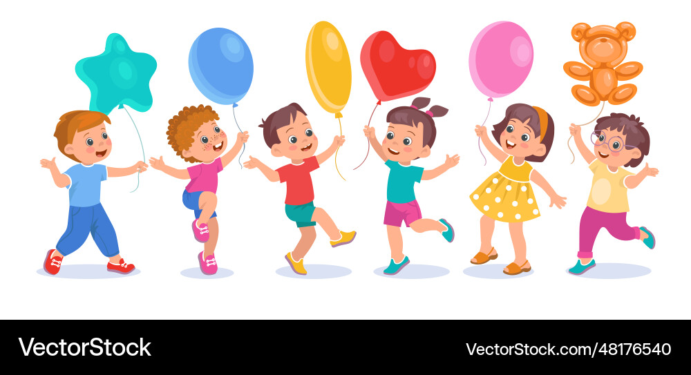 Children with balloons cute kids hold different Vector Image