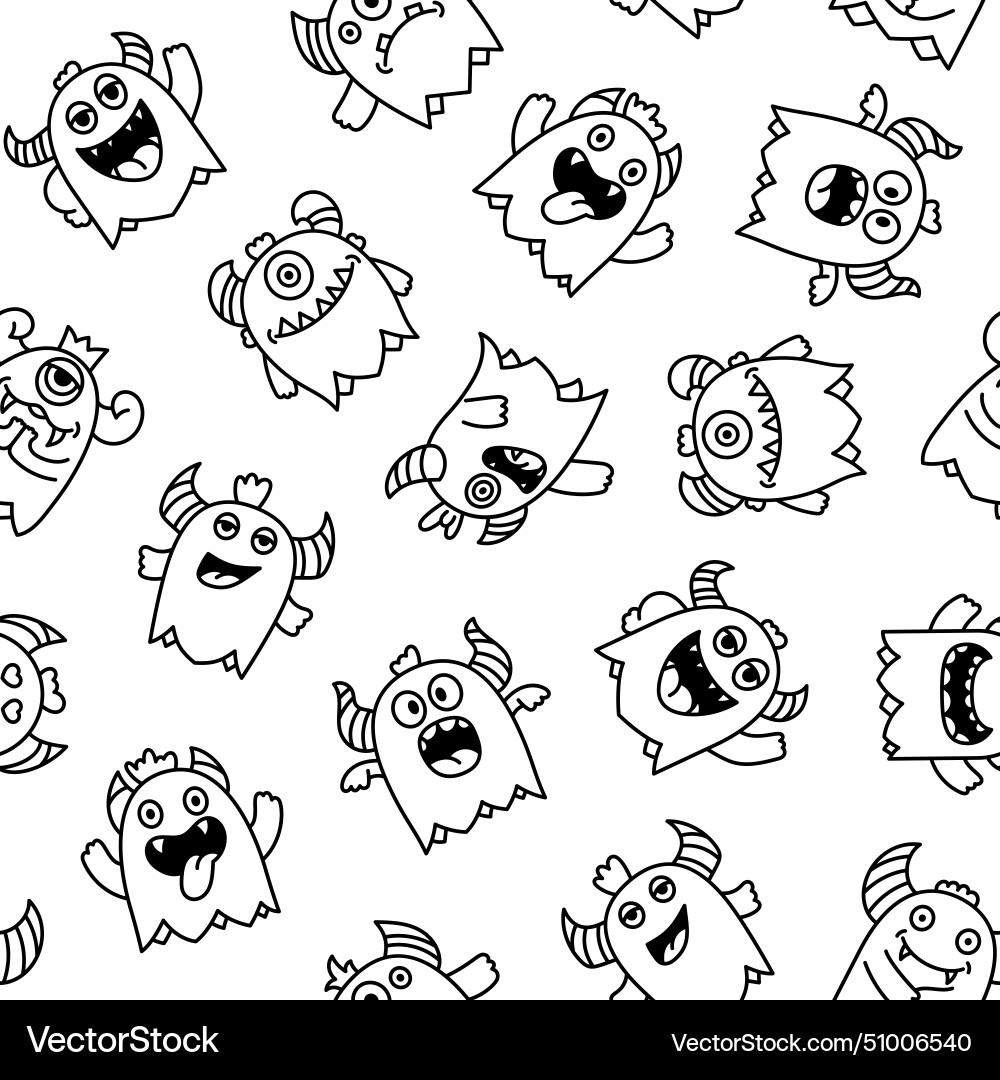 Cute monster seamless pattern coloring page Vector Image